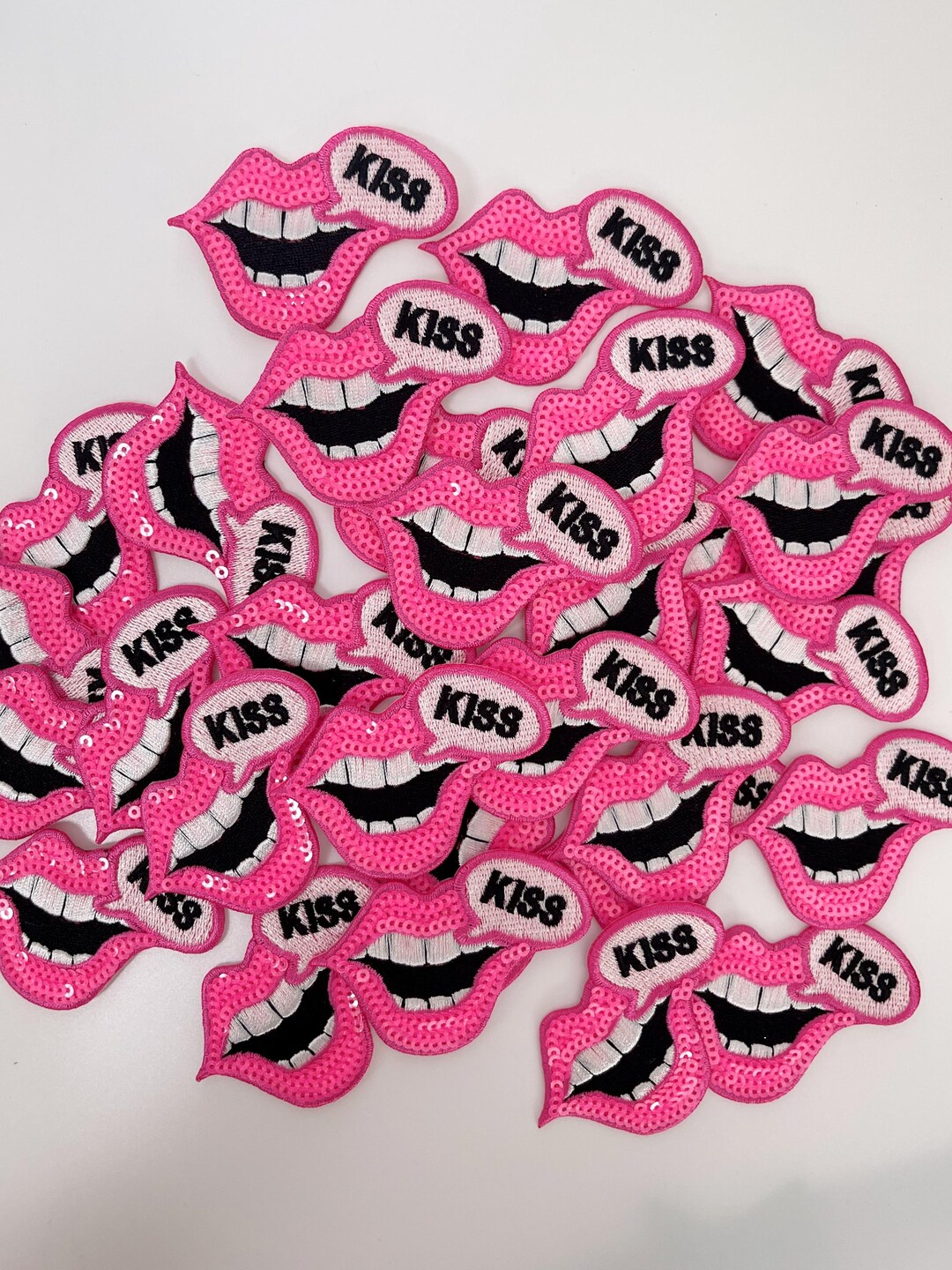 Sequin Patch, Pink Kiss Patches, Patch for Jackets and Jeans, Love Heart Patch, Patch for Hats ...
