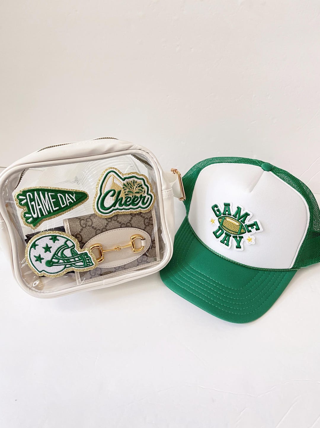 Green Game Day Iron-on Patches: Cheerleader, Helmet, Pennant, Magaphone ...