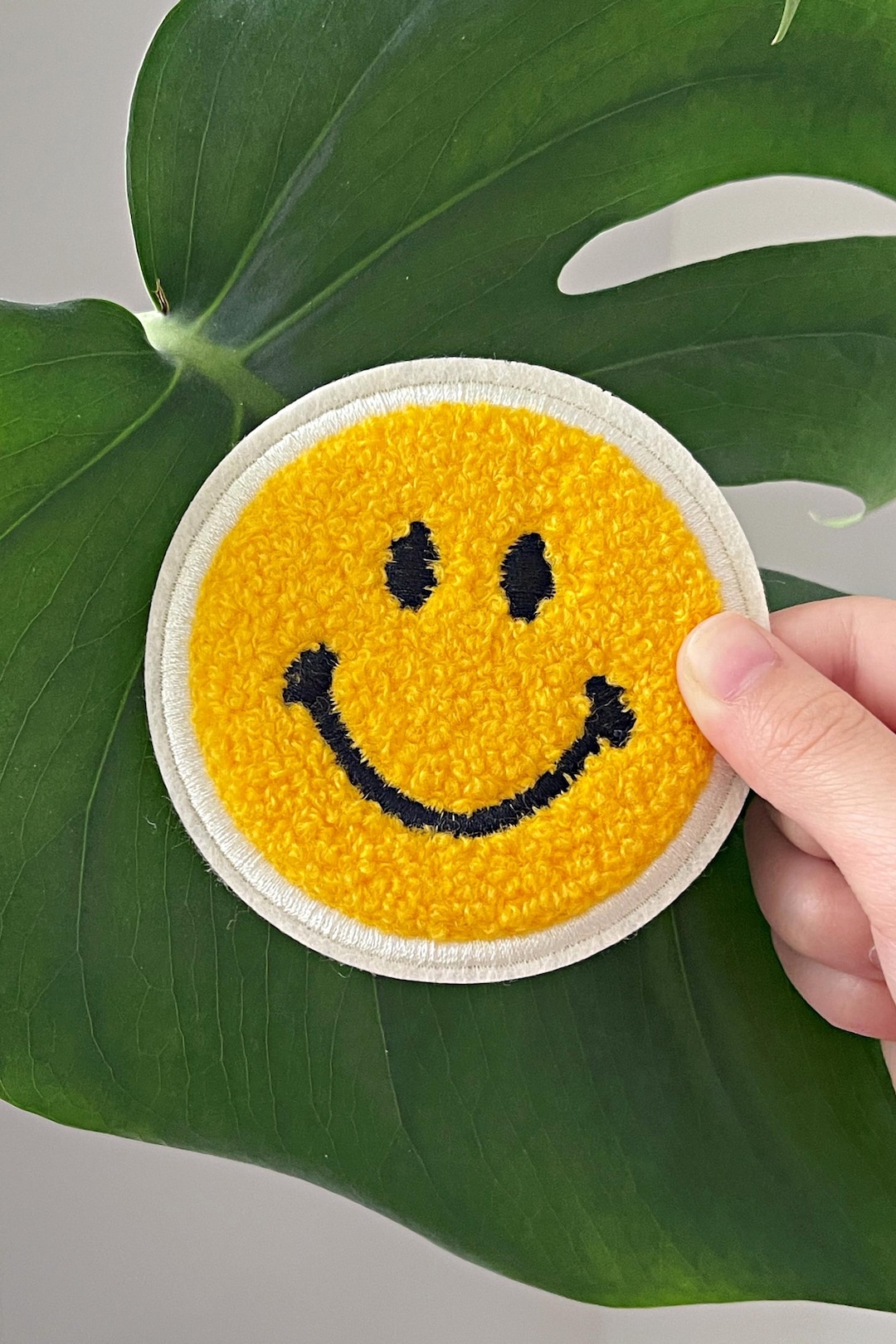 Chenille Smiley Face Iron-on Patch: Yellow Embroidered Applique - Etsy