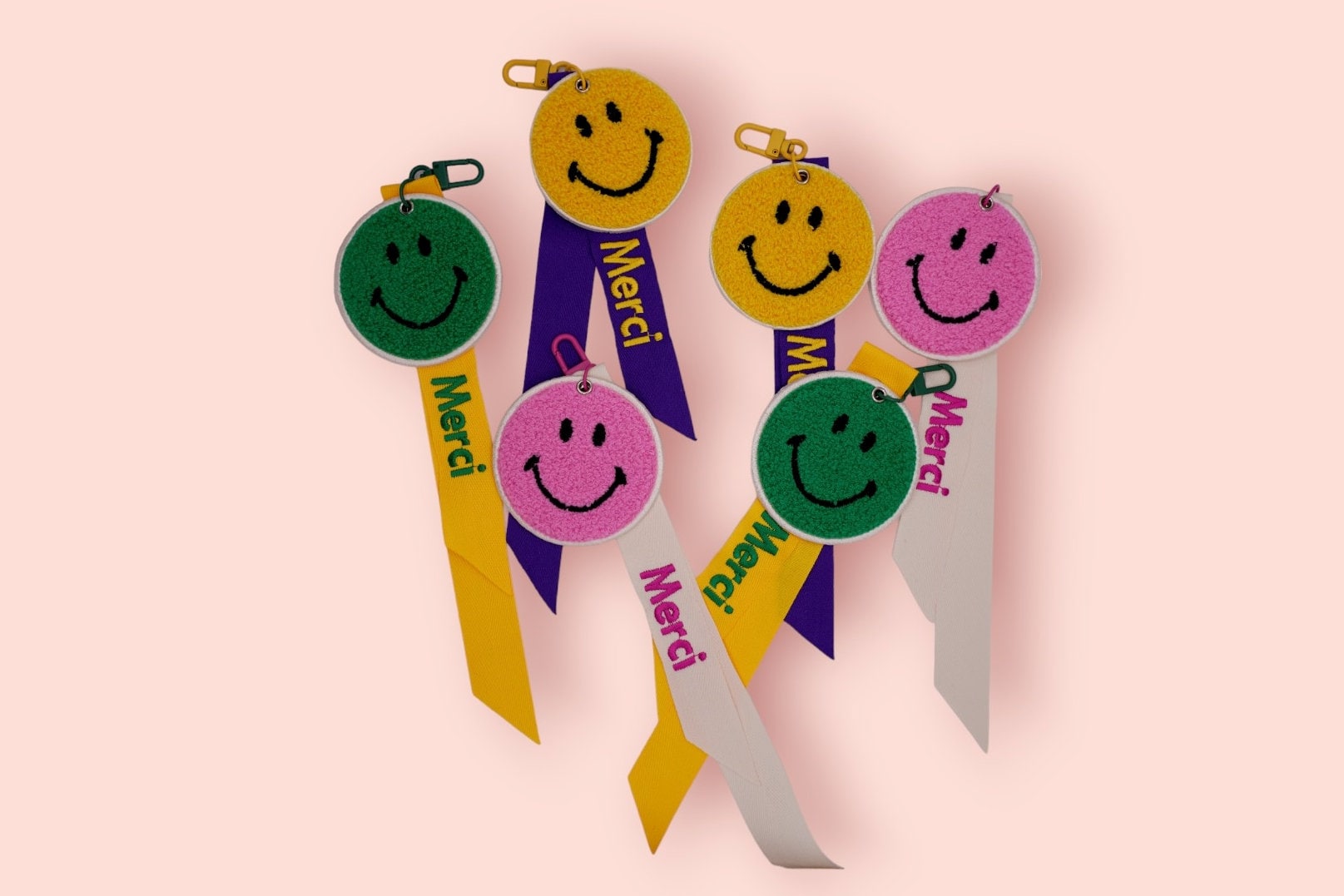 Smiley Face Key Ring: Embroidered Smile Face Bag Charm - Etsy