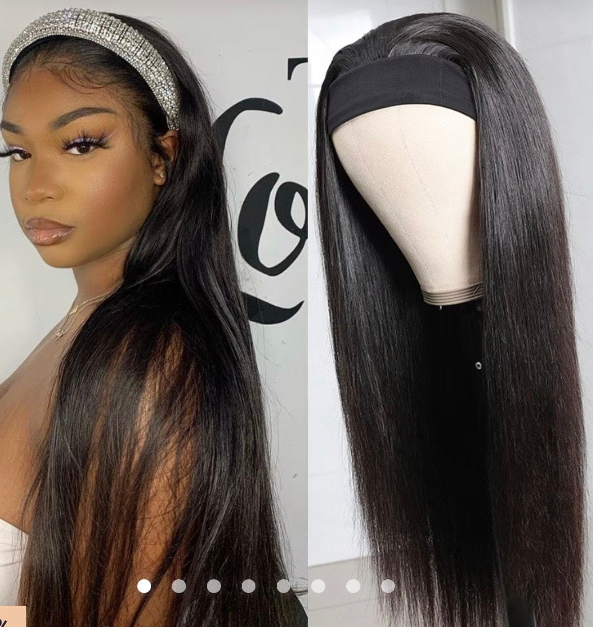 Dark Brown Black Straight 26 Inch Long Headband Wig - Etsy