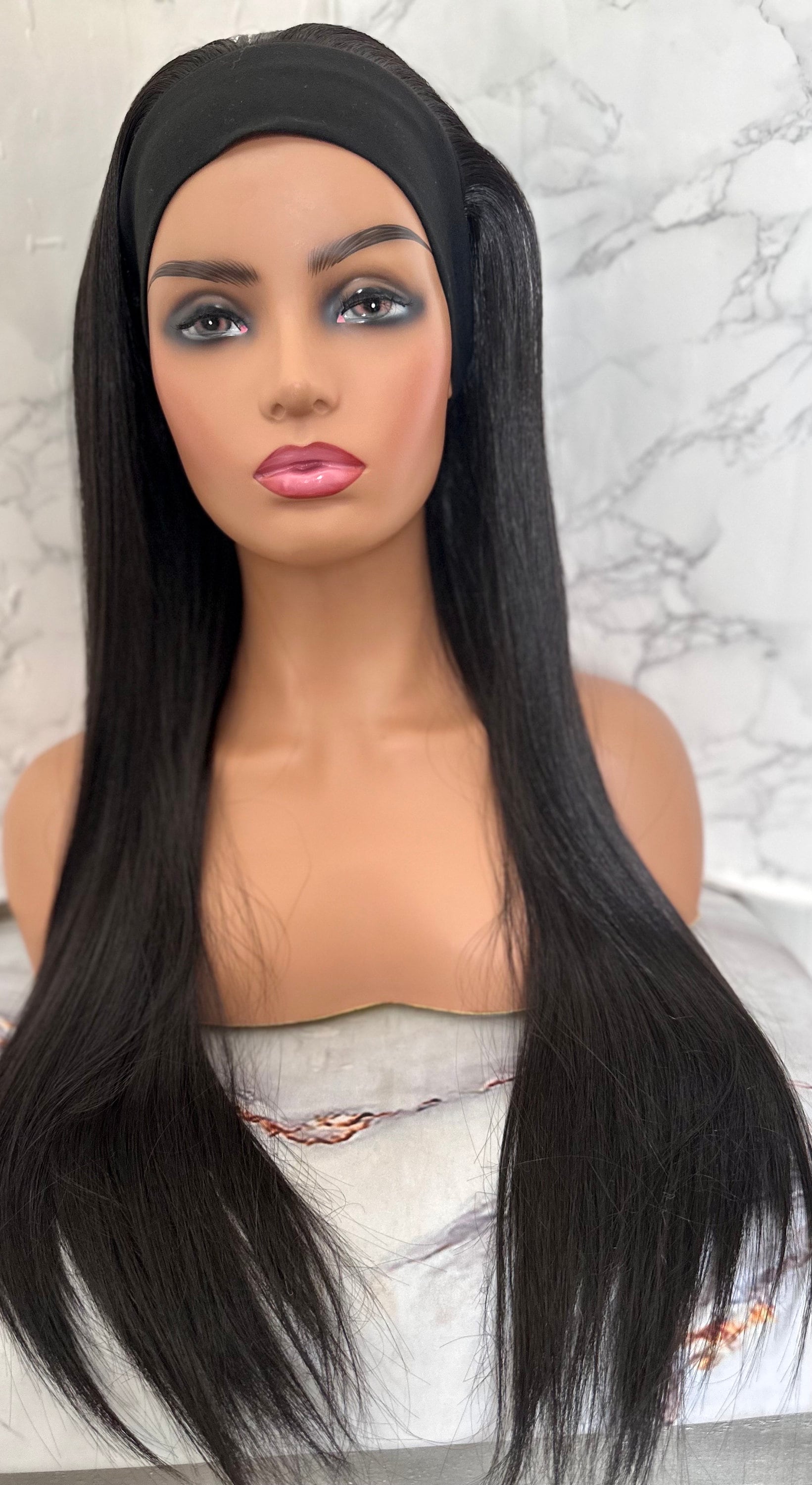 Dark Brown Black Straight 26 Inch Long Headband Wig - Etsy