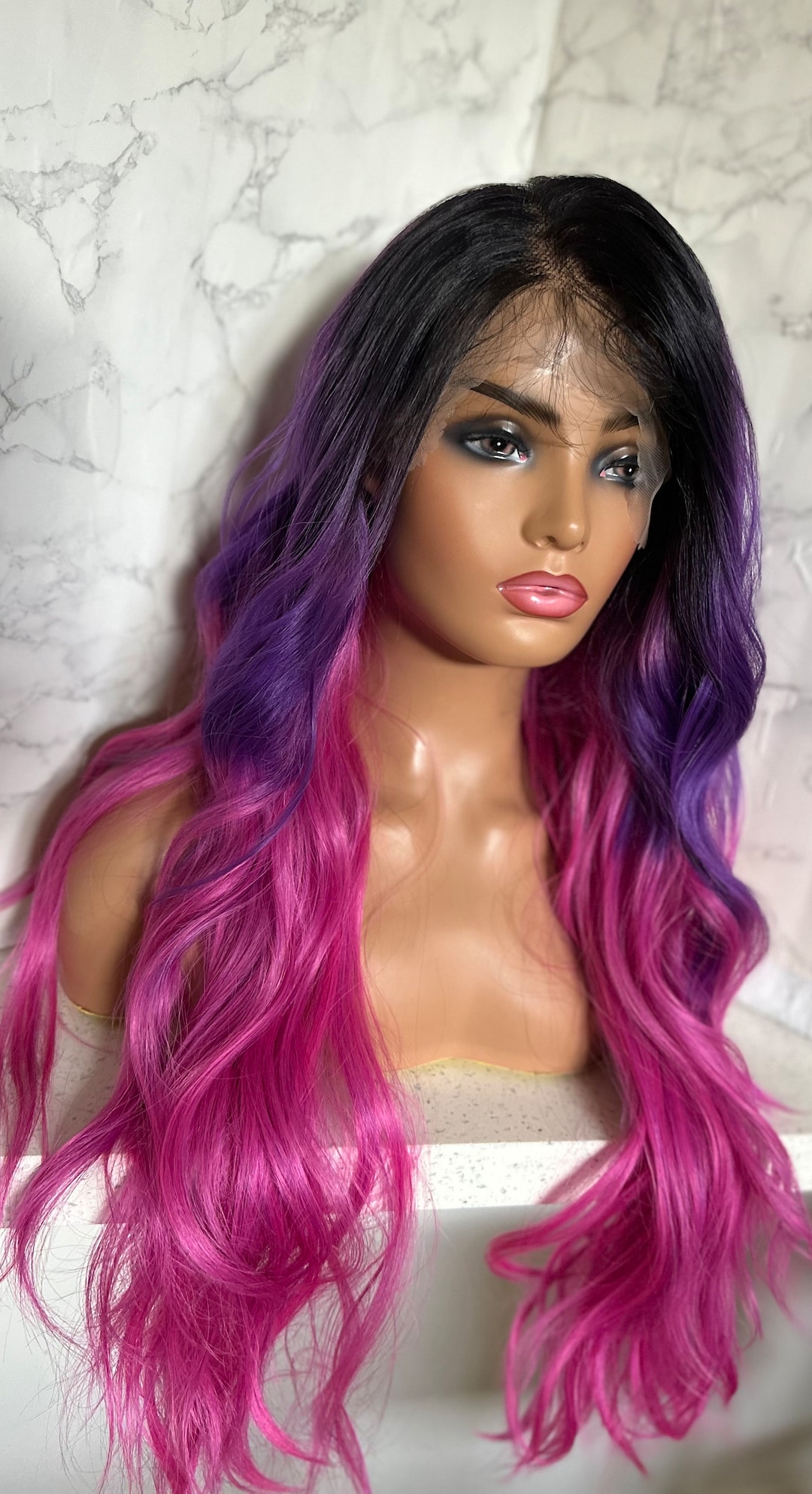 Lace Frontal 26 Inch Wig Fuschia Pink Purple Blend Bodywave 13 X 7 Free ...