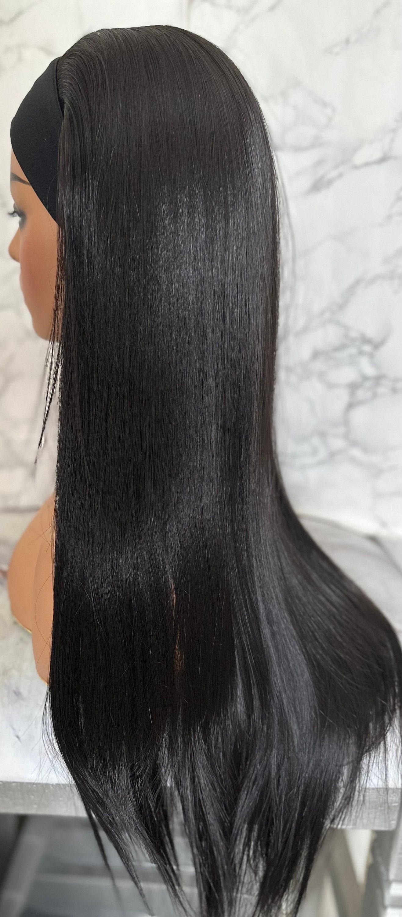 Dark Brown Black Straight 26 Inch Long Headband Wig - Etsy
