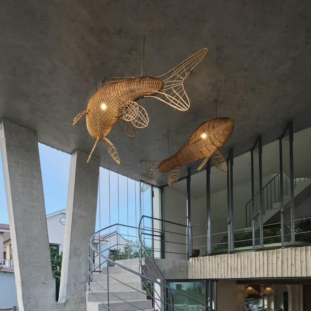Fish Rattan Pendant Light Large Bamboo Lamp Shade Rattan Lamp - Etsy