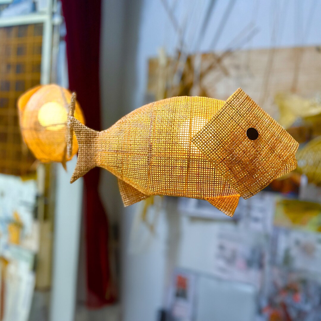 Rattan Fish Hanging Ceiling Lamp Rattan Pendant Light Shade Large ...