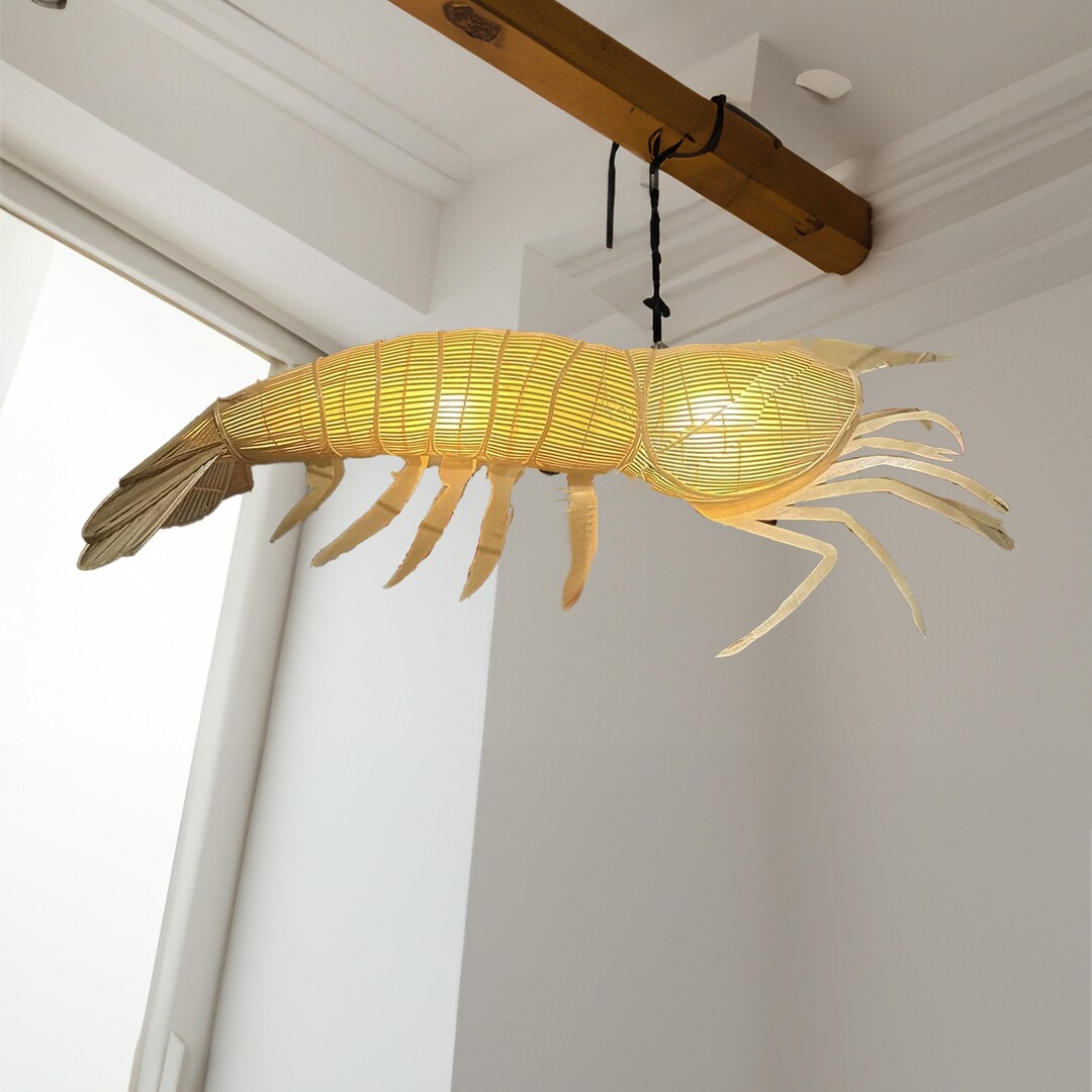 Shrimp Rattan Pendant Light Lampshade Bamboo Lamp Shade Squid Hanging ...