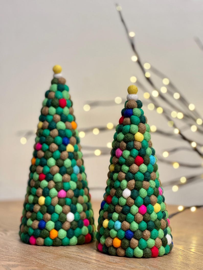 Felt Ball Christmas Tree Decor | Colorful Wool Pom Pom Tabletop Tree ...