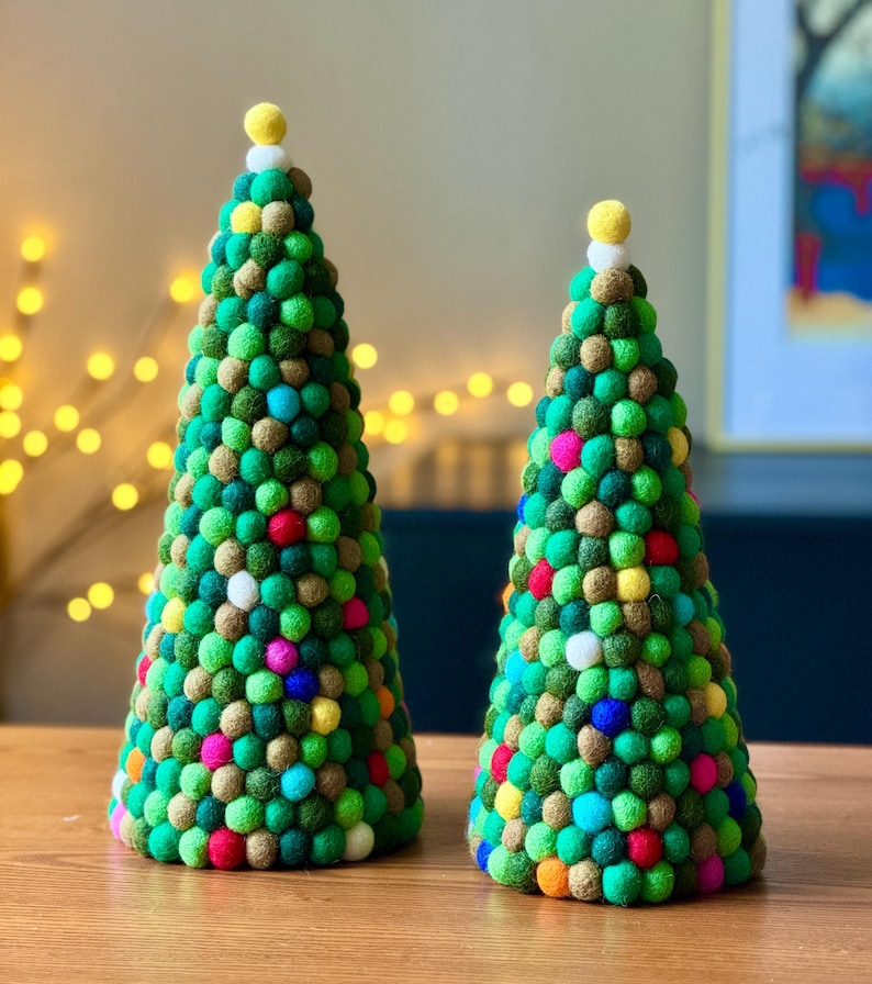 Felted Wool Christmas Tree Set | Large and Small Tree Set | Felt Pom ...