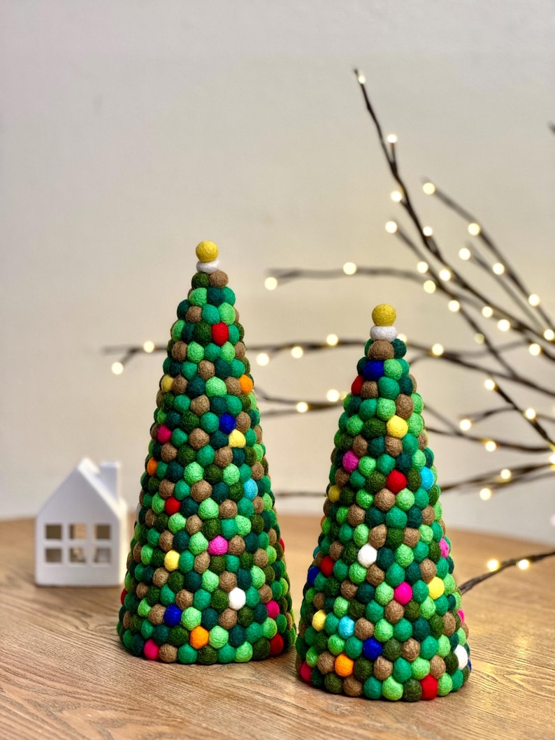 Felt Ball Christmas Tree Decor | Colorful Wool Pom Pom Tabletop Tree ...