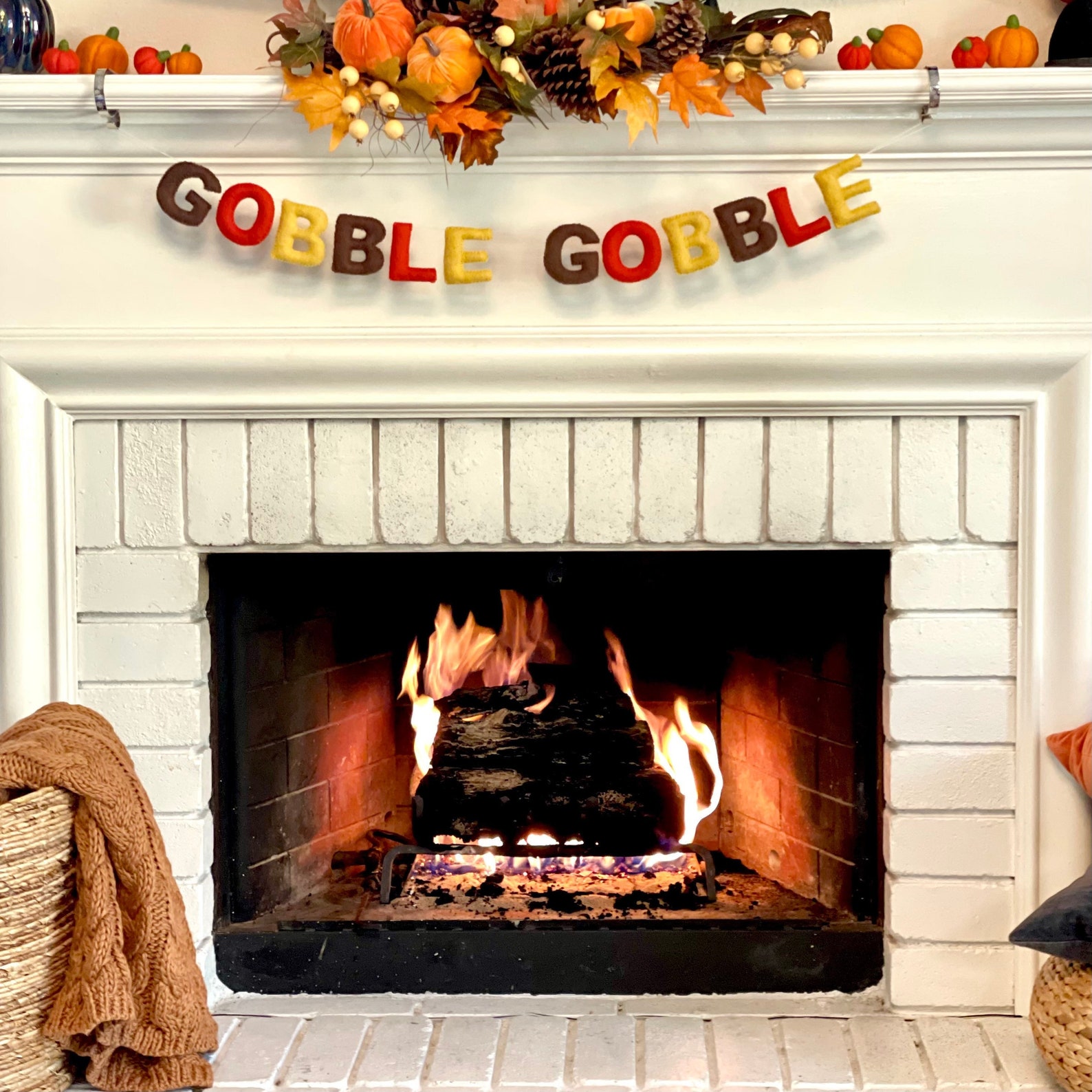 Gobble Gobble Garland/ Thanksgiving Garland/ Fall Garland/ Felt Ball ...
