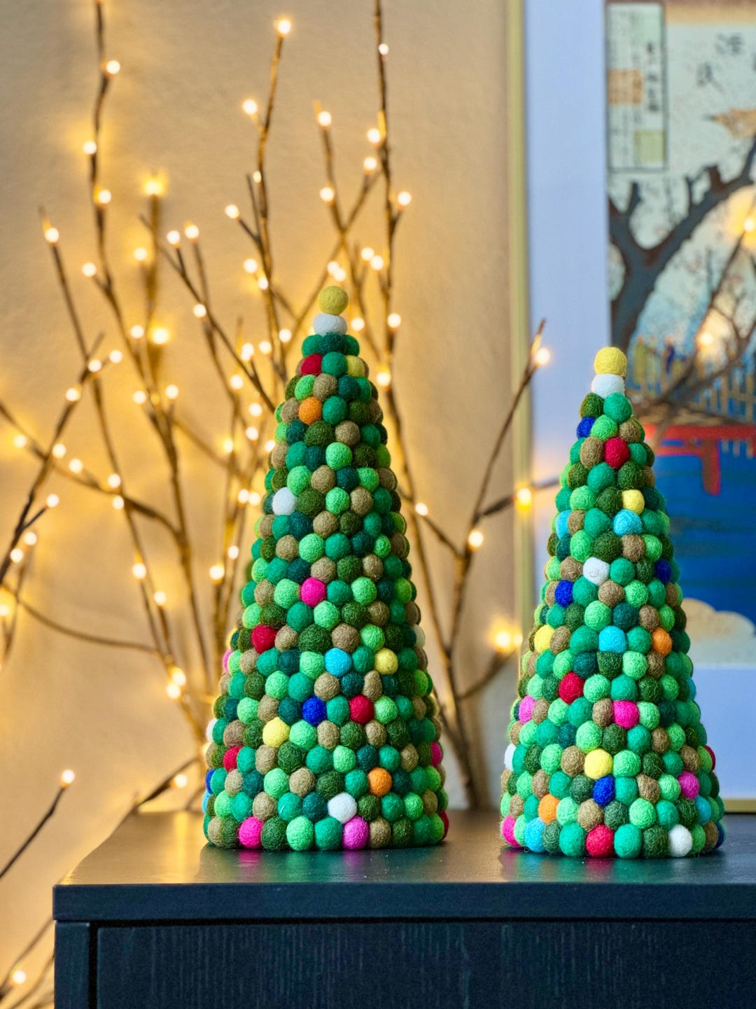 Felted Wool Christmas Tree Set | Large and Small Tree Set | Felt Pom ...