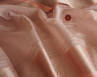 Golden Pure Silk Tissue Chanderi Handloom Saree Meenakari Silver Gold ...