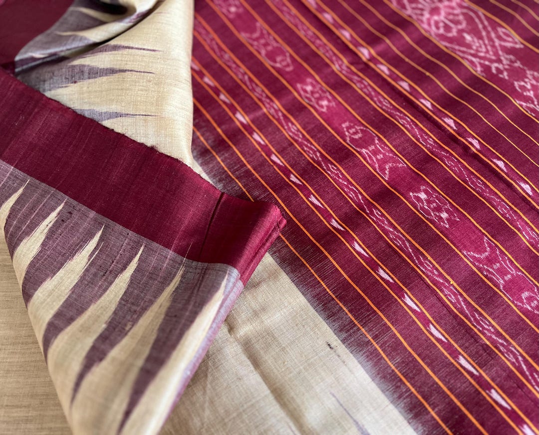 Handloom Pure Tussar Gheecha Silk Saree | Ikkat Palla Temple Border ...