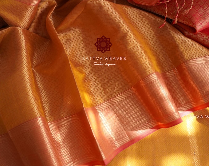 Golden Pure Silk Tissue Chanderi Handloom Saree Meenakari Silver Gold ...