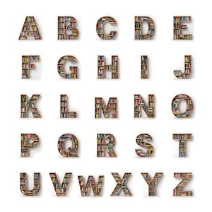 Custom Bookshelf Alphabet Letters Shape Ornament, 2D Flat Bookshelf ...
