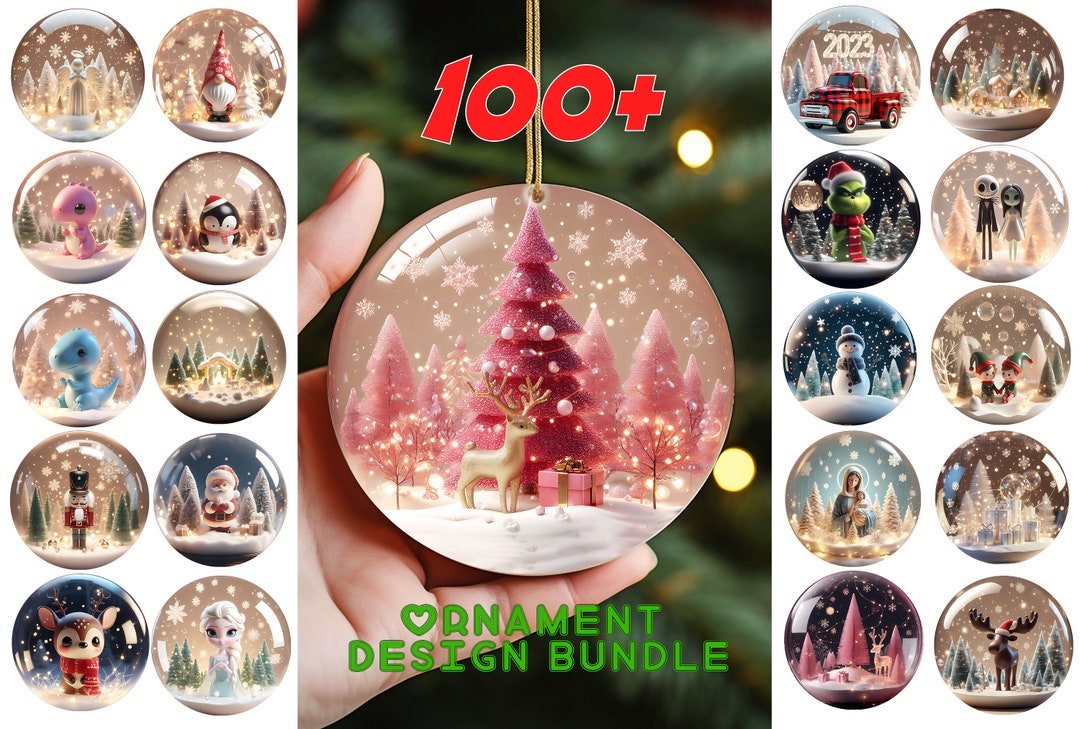 Ornament Bundle Set of 100 Files 3D Snow Globe Christmas Ornaments Png ...