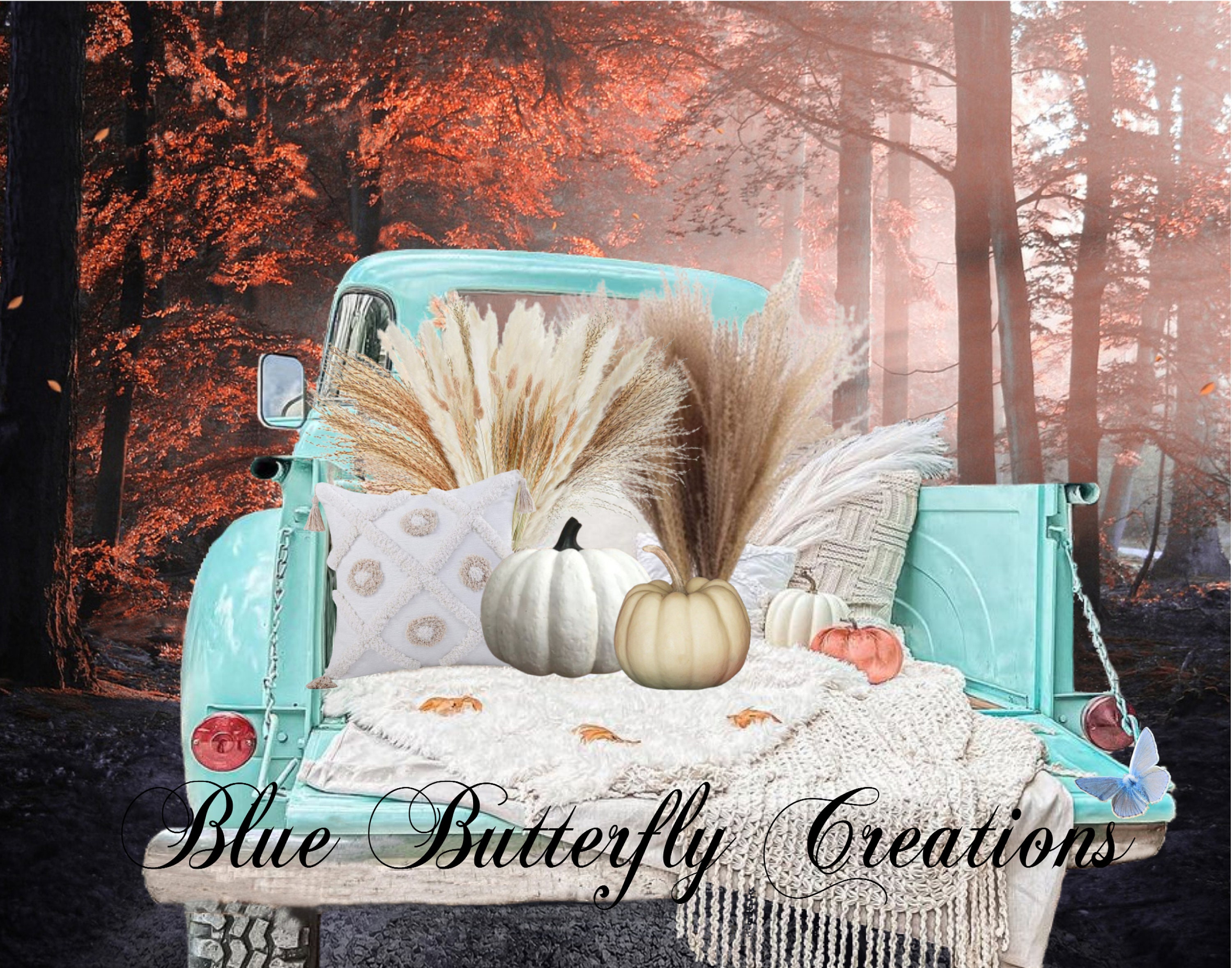 Old Truck Fall Digital Background, Boho Truck Tailgate Photo Backdrop ...
