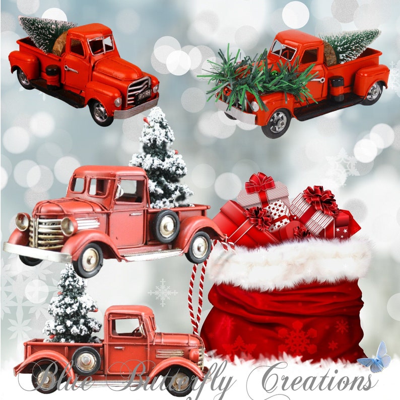 Little Red Truck Overlays, Christmas Red Truck Clipart, Vintage Red ...
