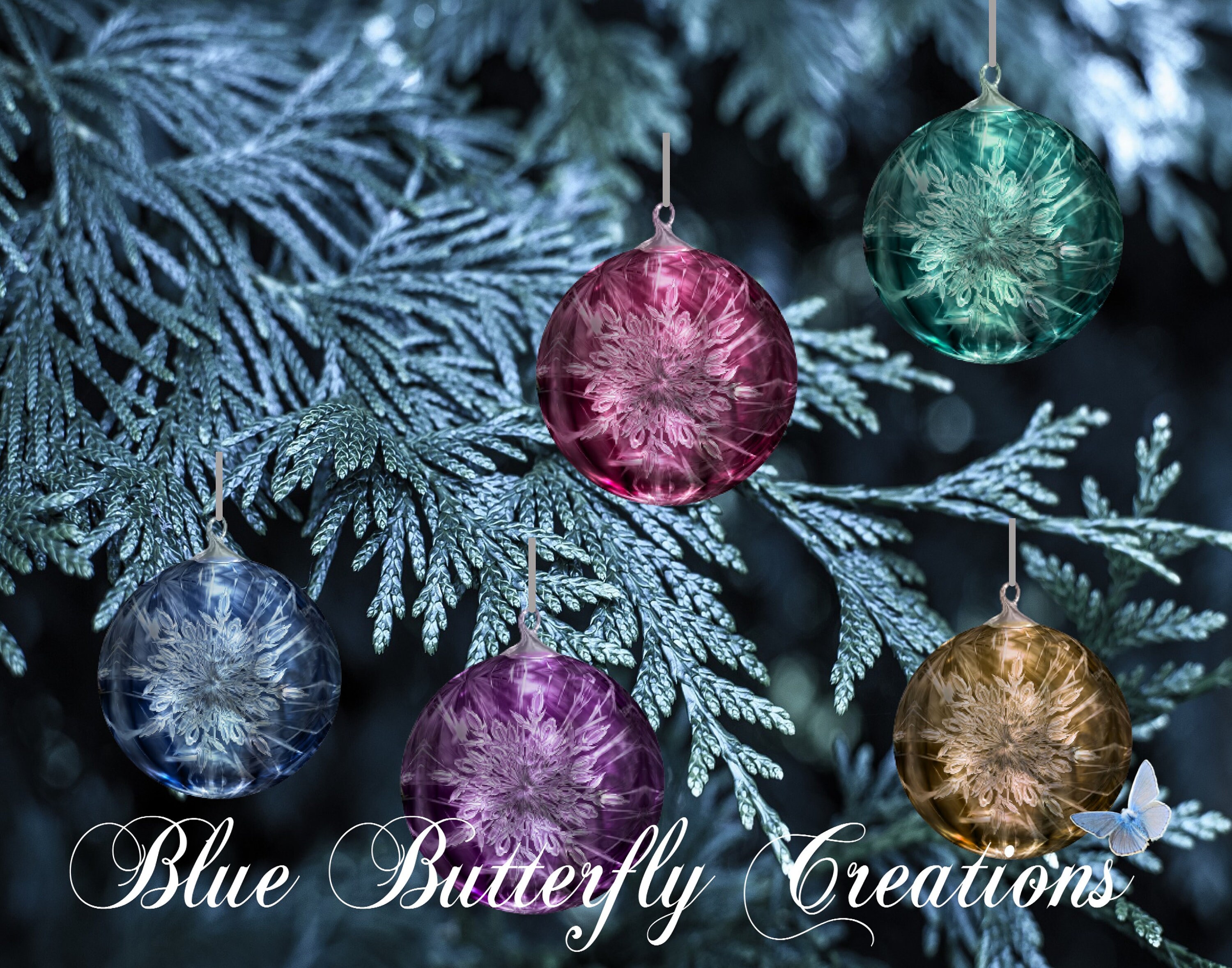 Colorful Christmas Digital Ornaments, Christmas Baubles, Snowflake ...