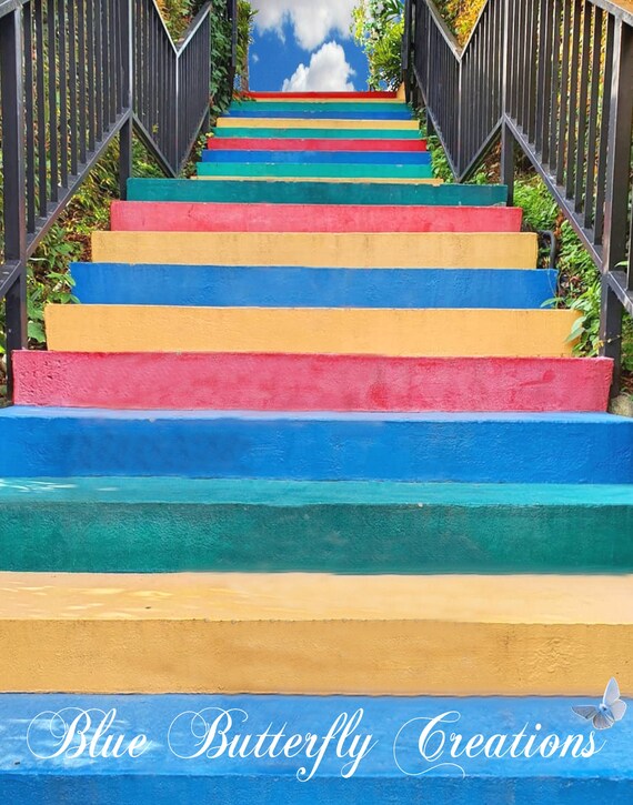 Rainbow Steps Digital Background Colorful Steps Digital - Etsy
