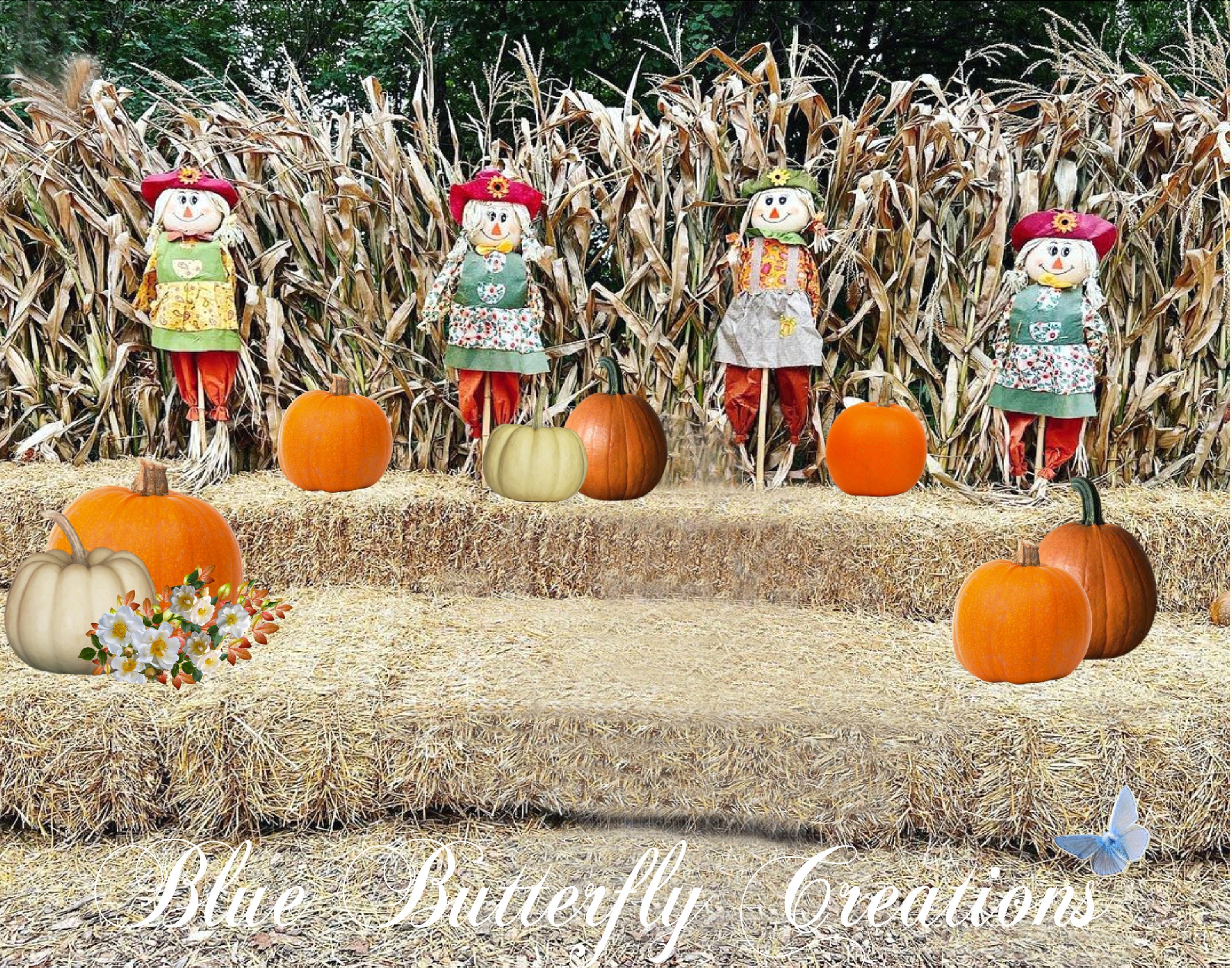 Haystack Digital Fall Background, Pumpkin Photo Backdrop, Scarecrow ...
