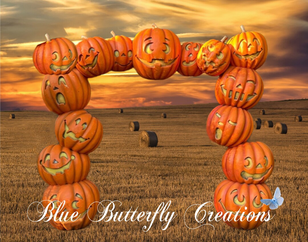 Pumpkin Arch Digital Fall Background Halloween Digital - Etsy