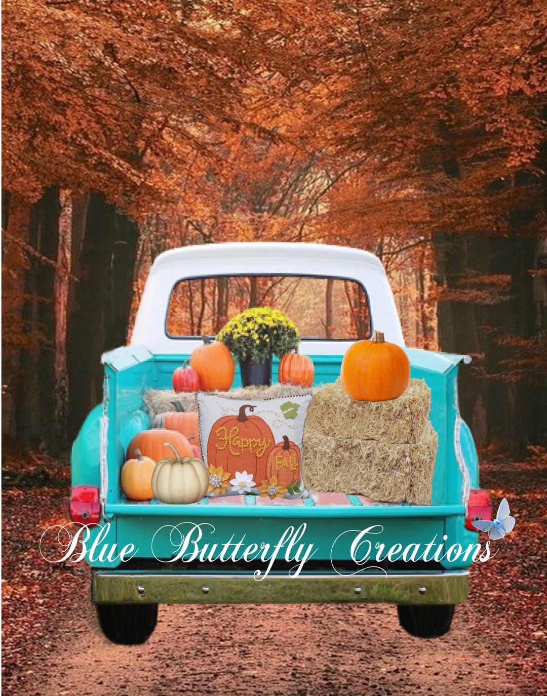 Fall Pickup Truck Digital Photo Background, Autumn Truck Digital ...