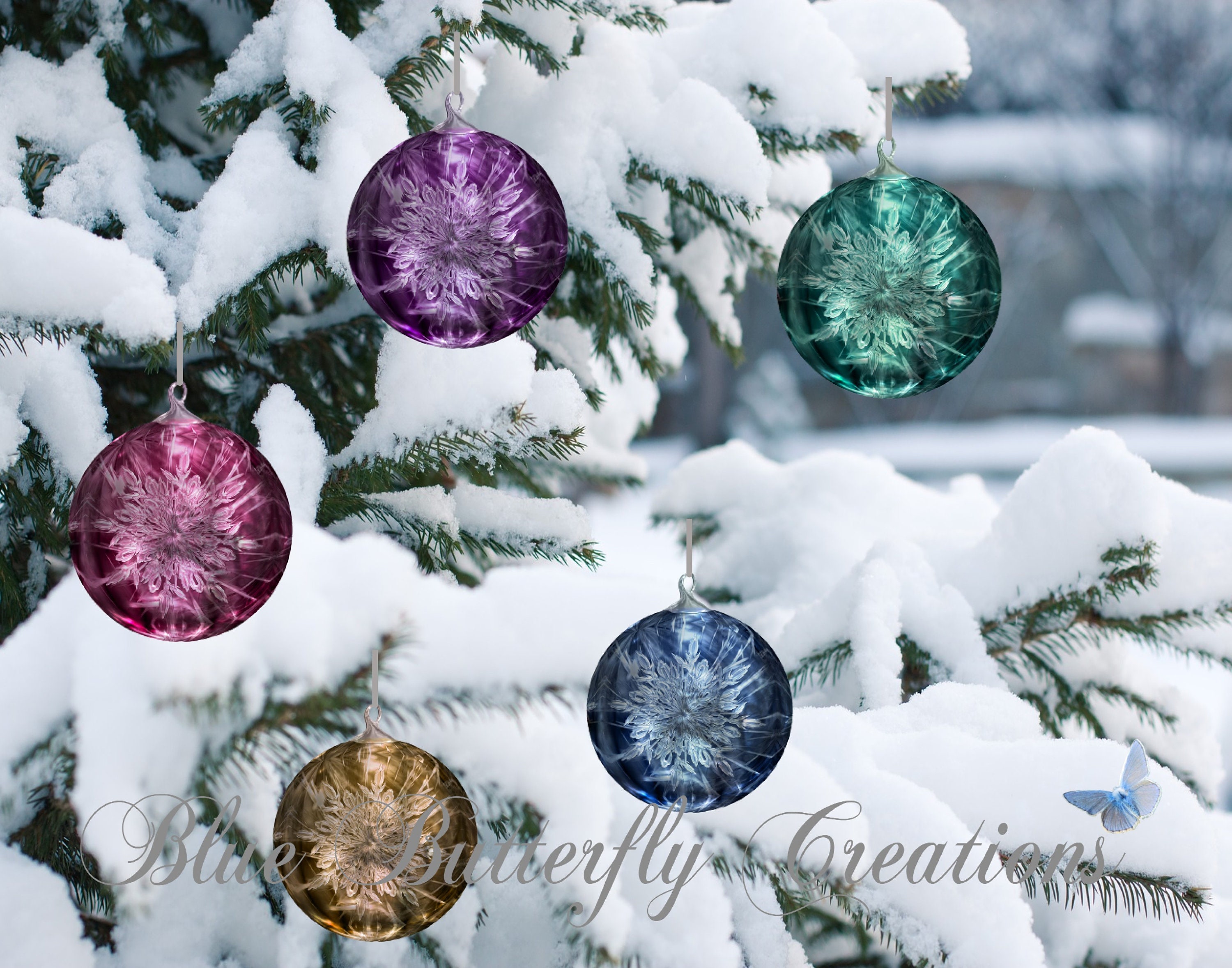 Colorful Christmas Digital Ornaments, Christmas Baubles, Snowflake ...