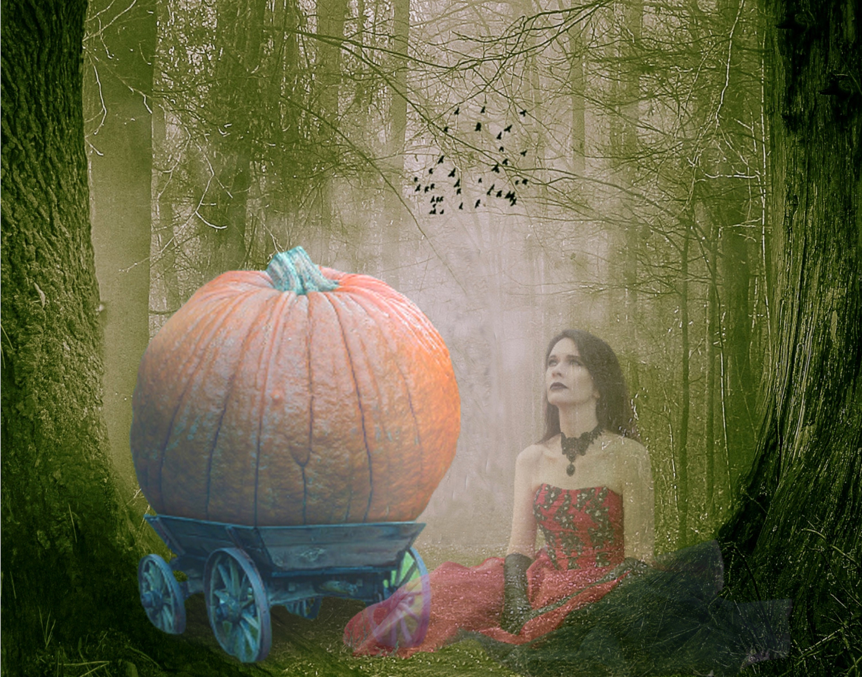Pumpkin Wagon Digital Background, Halloween Digital Background, Spooky Pumpkin Backdrop, Foggy ...