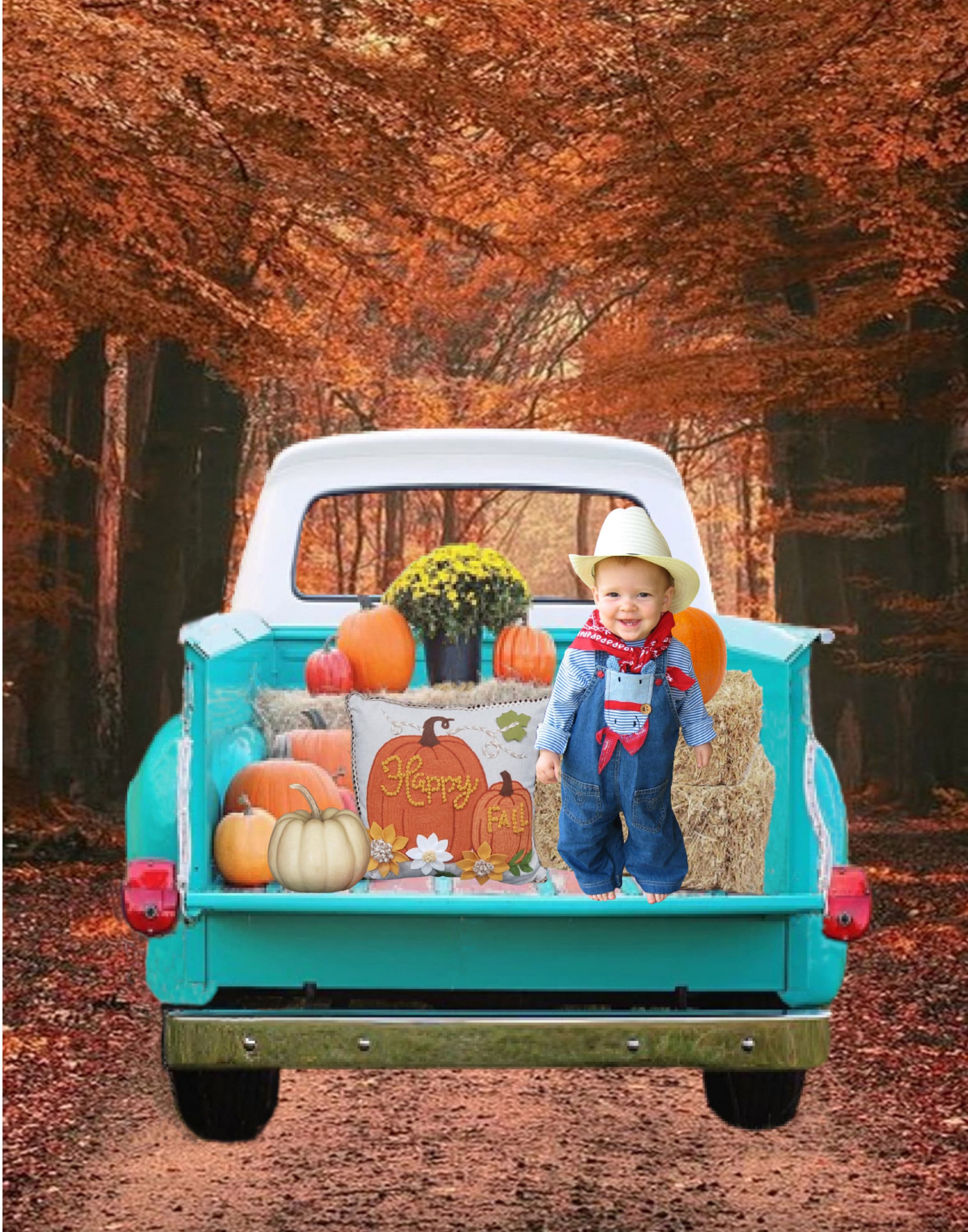 Fall Pickup Truck Digital Photo Background, Autumn Truck Digital ...