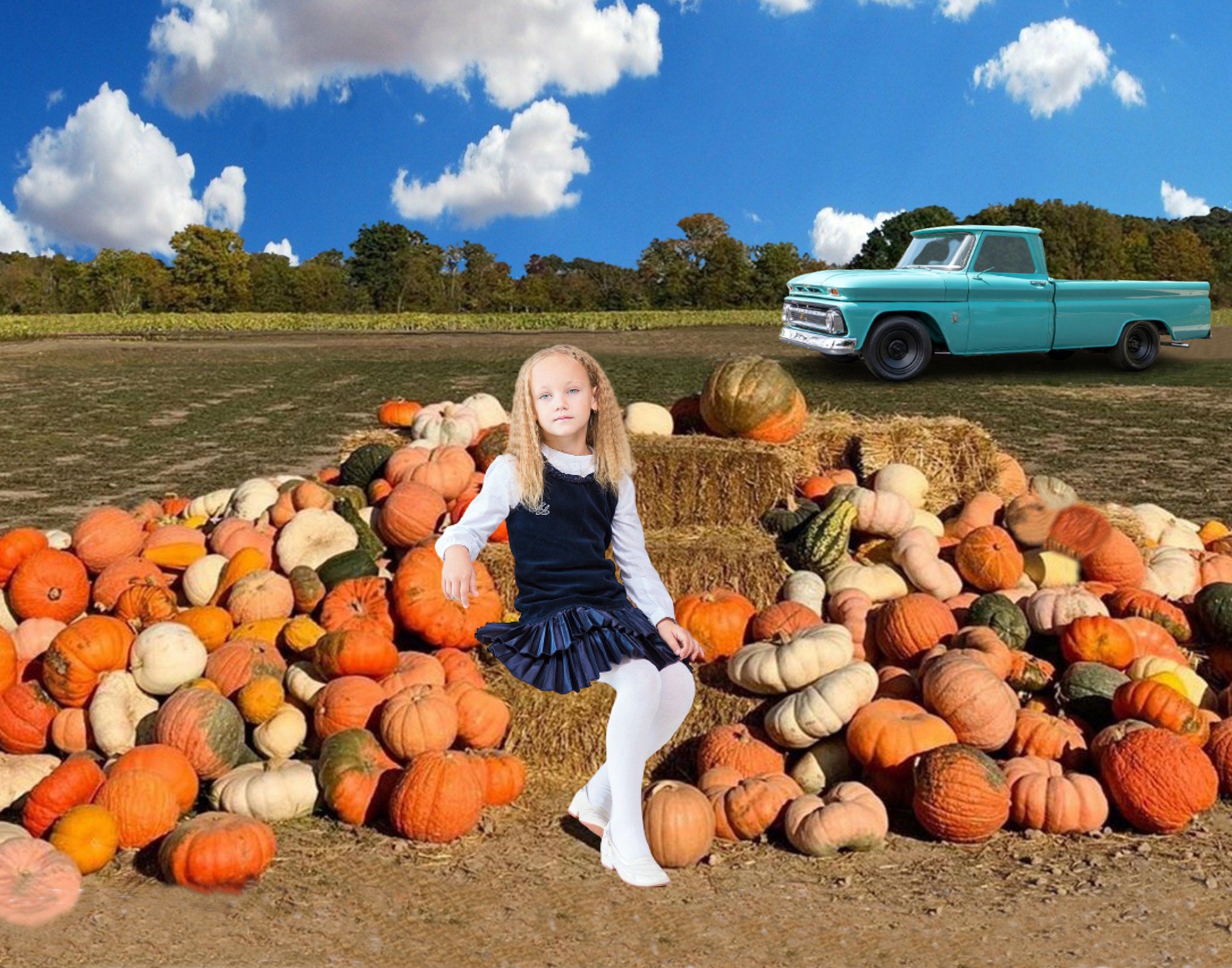 Pumpkin Patch Digital Photography Backgound, Fall Vintage Truck Digital ...