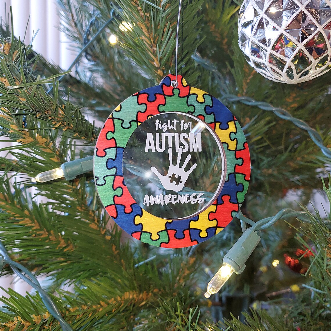 Autism Puzzle Piece Layered Wood Acrylic Ornament - Etsy