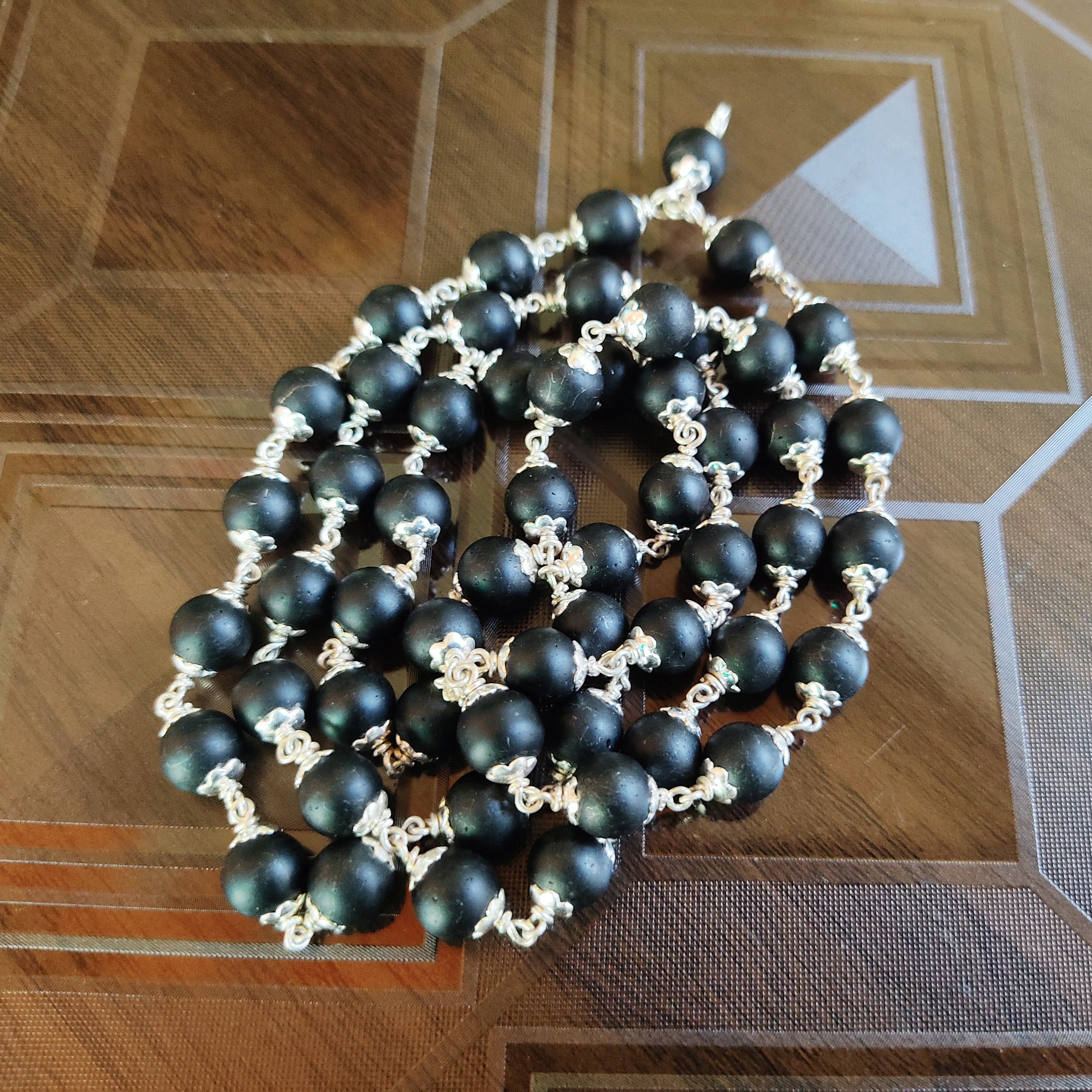 Natural Shaligram Mala in Pure Silver Cap Original Shaligram 55 Beads ...