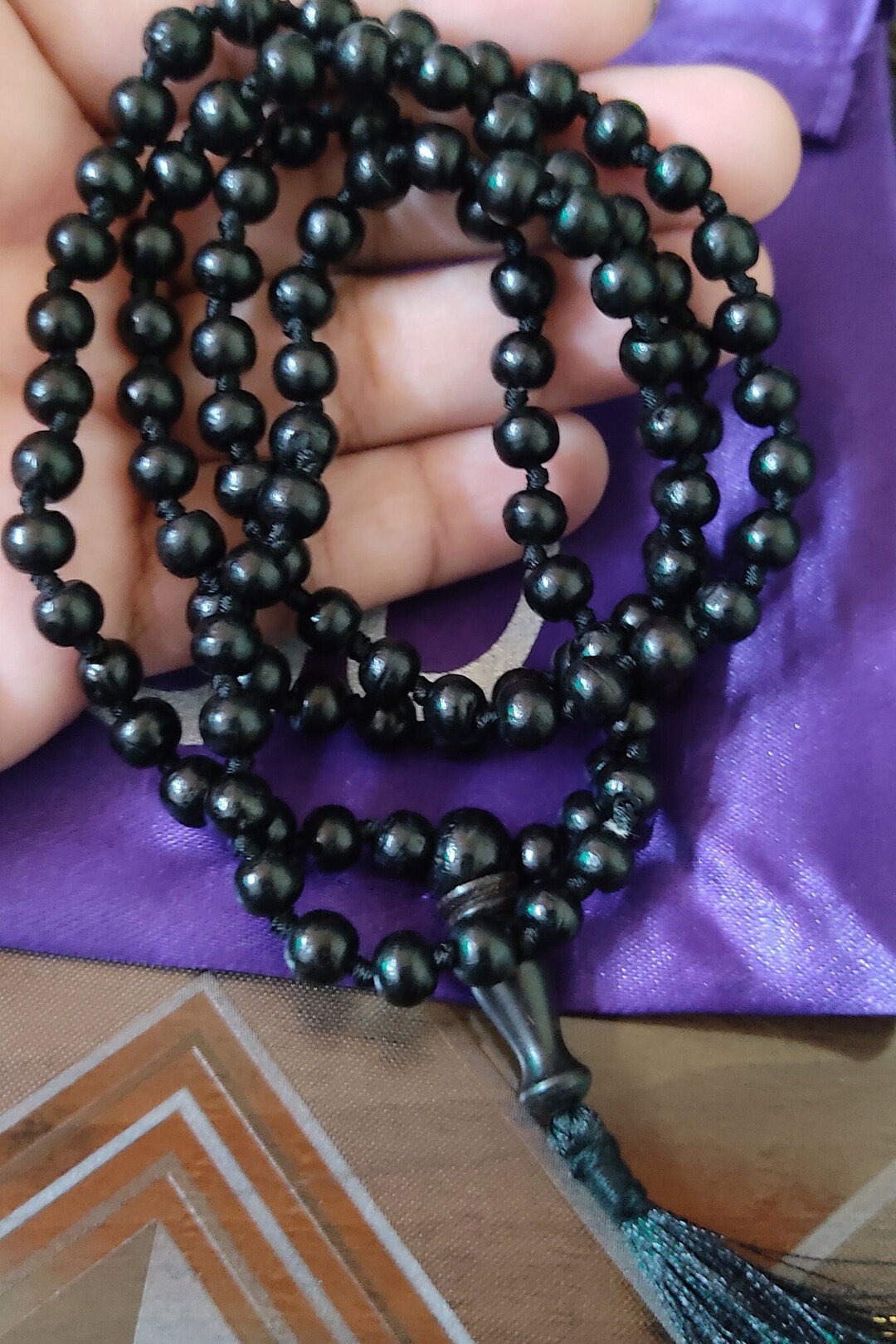 Natural Authentic Black Ebony Wood Mala Karungali Kattai Mala 6 Mm With ...