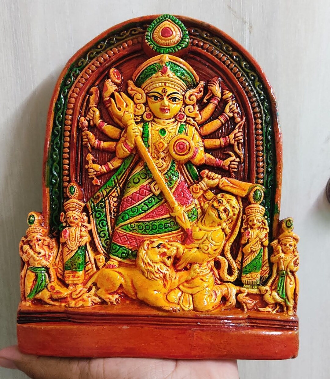 Handpainted Terracotta Maa Durga Murti Statue - Etsy
