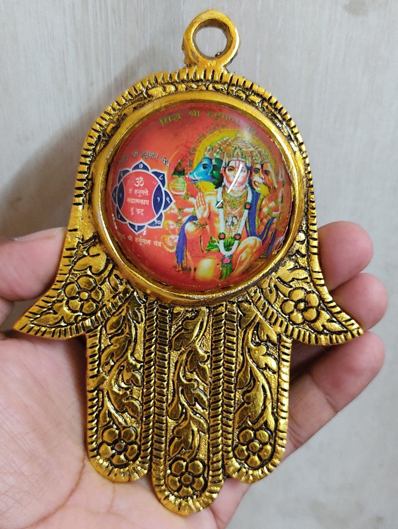 3D Glass Panchmukhi Hanuman Yantra on Good Luck Hand for Home or Work ...