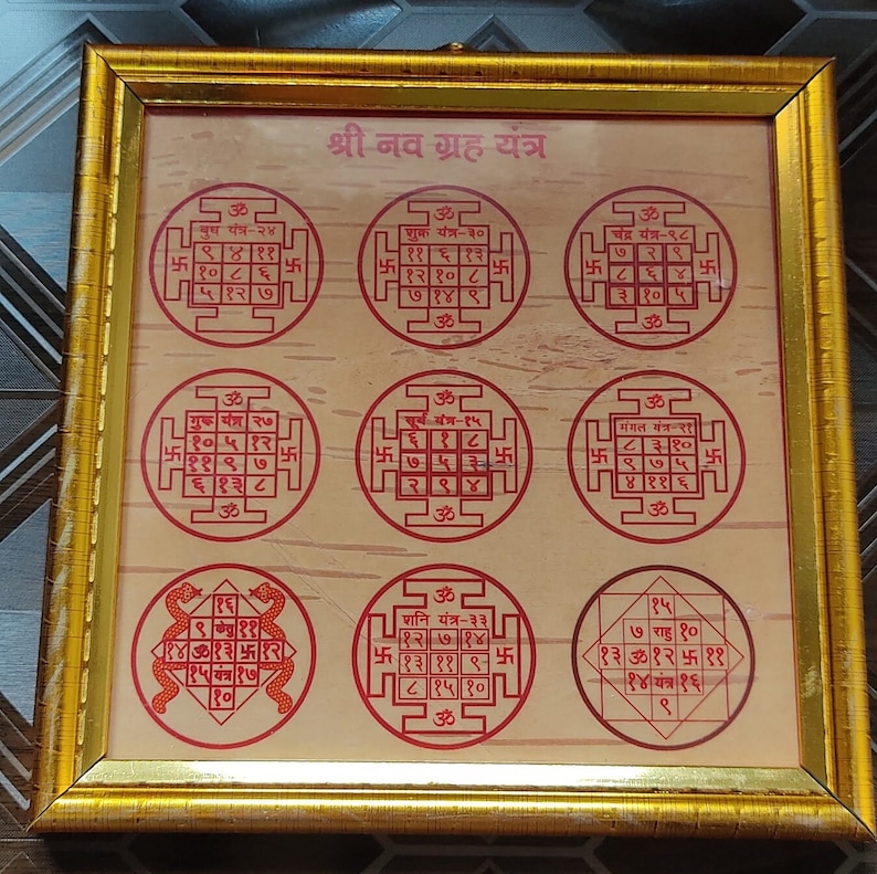 Navgraha Yantra 9 Planet Yantra on Bhoj Patra Framed - Etsy