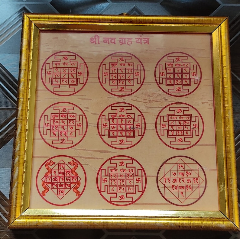 Navgraha Yantra 9 Planet Yantra on Bhoj Patra Framed - Etsy