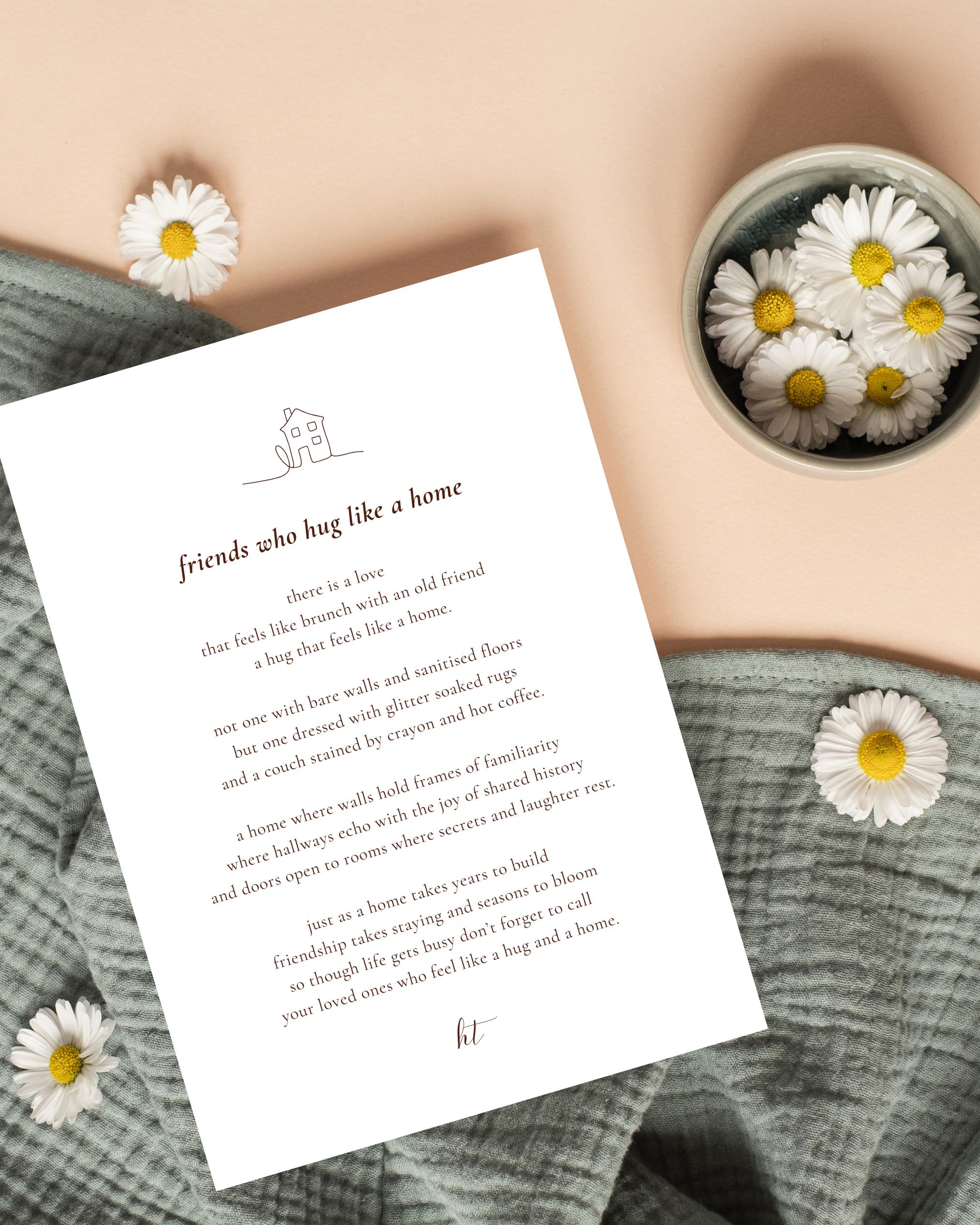 Friendship Poem – Hugs Like Home, Gift for Friend, Sibling (digital ...