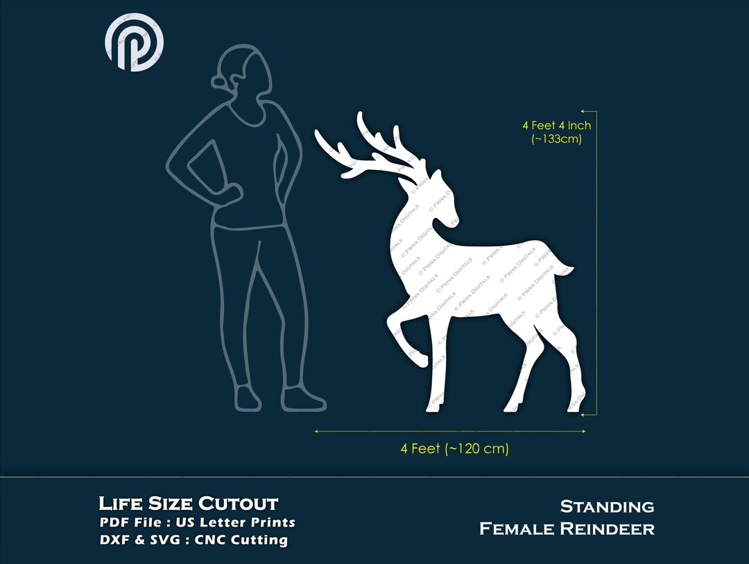 Female Reindeer Life Size Cutout Standing Reindeer Digital Template ...
