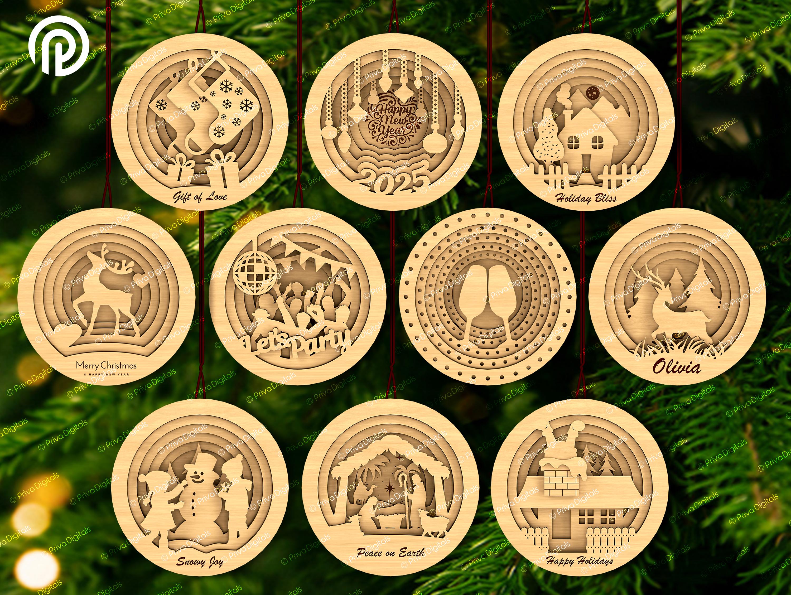 30 Designs Multilayered 3D Laser Cut Christmas Ornaments, Digital ...
