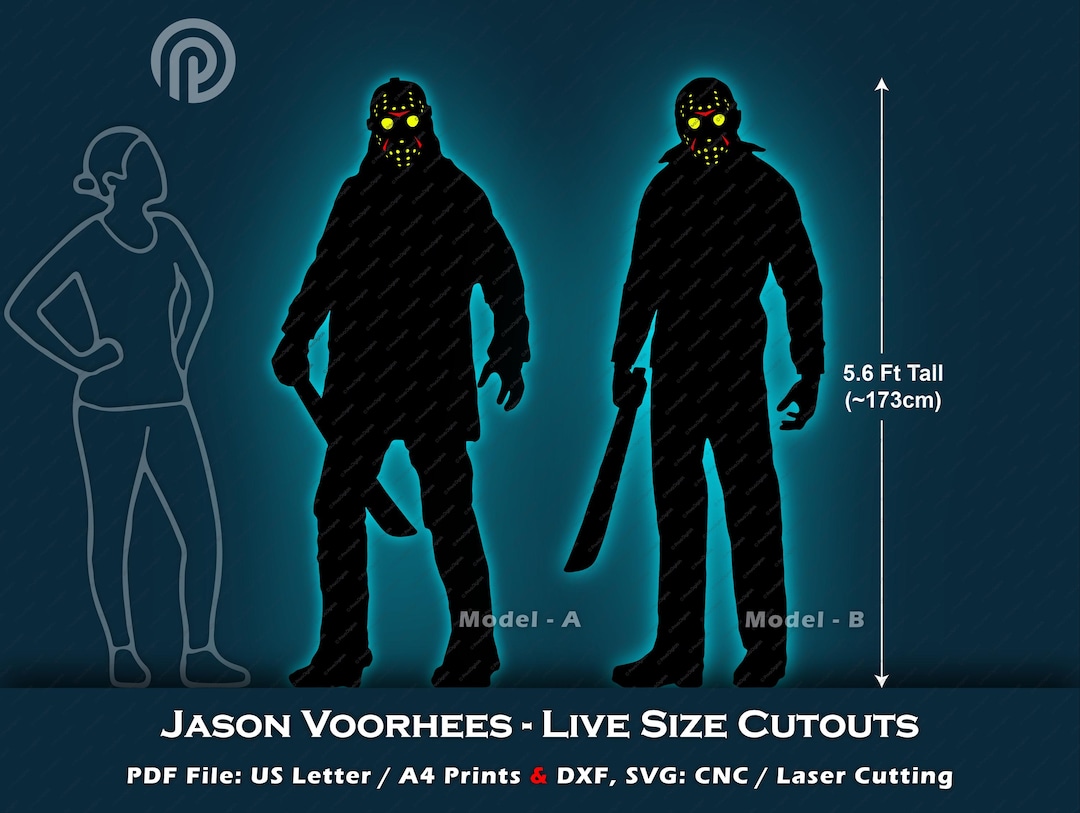 Jason Voorhees Life Size Cutout Template Halloween Silhouette, A4 & Us ...