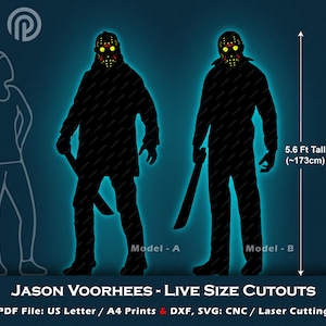 Jason Voorhees Life Size Cutout Template Halloween Silhouette, A4 & Us ...
