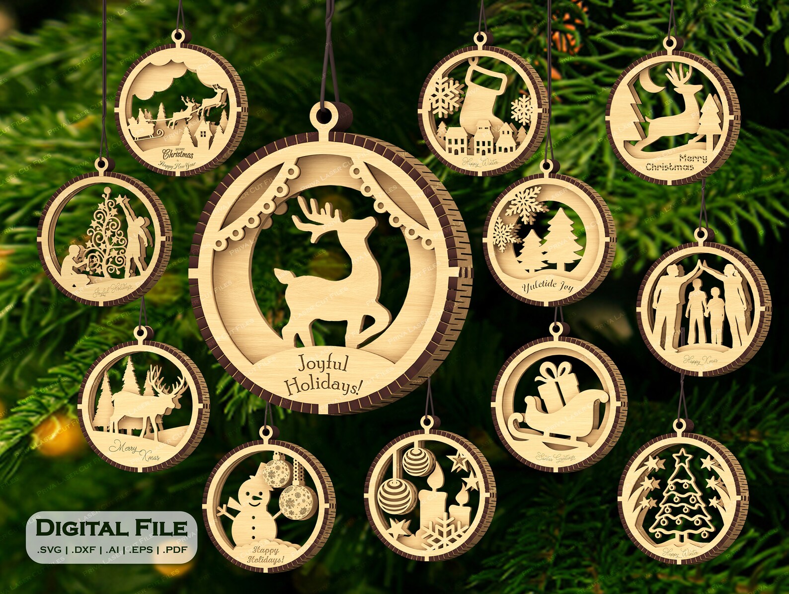 12 Files 3 Layer Mini Bundle Tree Decoration SVG Vector Laser - Etsy Canada