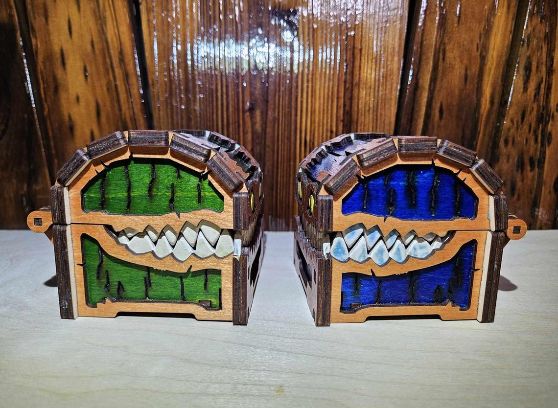 Mimic Chest Box Dungeons Dragons D&D Game Monster Dice Vault Jail Blue or Green Use for Candy ...