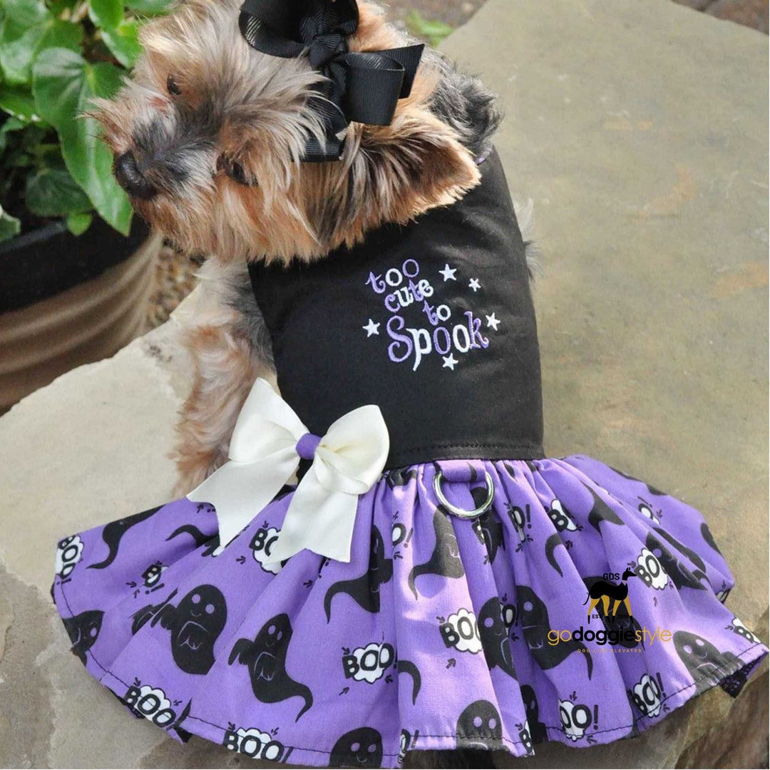 Halloween Dog Harness Dress With Leash Too Cute to Spook Embroidery ...