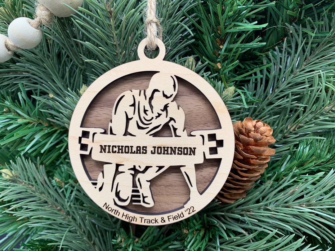 Personalized Men's Track and Field Ornament, Engraved Wooden Sports ...