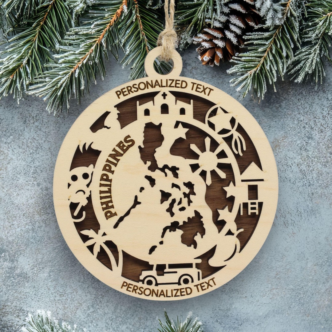 Custom Philippines Ornament – Jeepney, Palm Tree & Sun Design ...