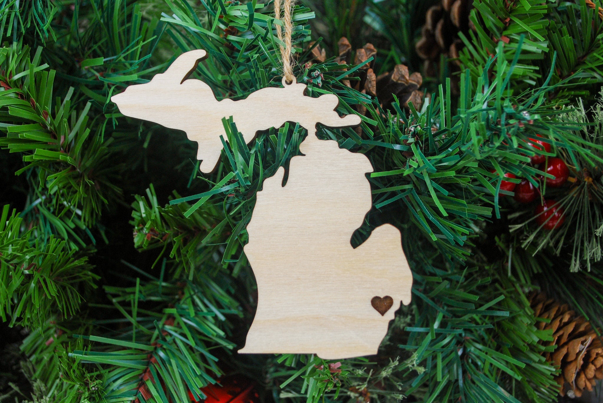 Michigan Ornament with Heart Marker Choose Any State | Etsy